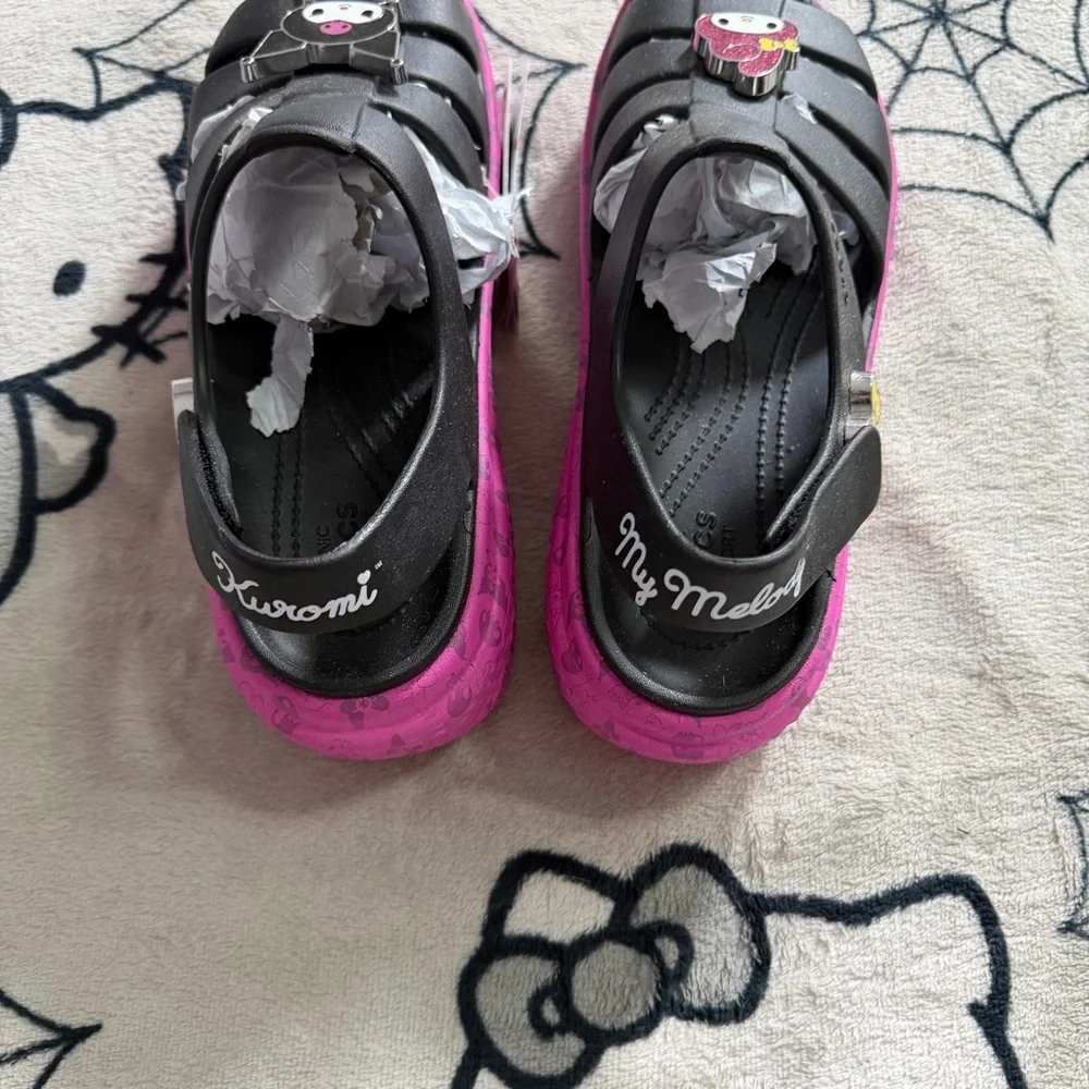 CROCS | Shoes | Crocs Sanrio Black And Pink Platform Sandals Kuromi And ...